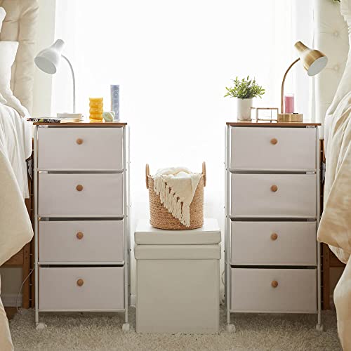 Dormify 4 Drawers Storage Organizer on Wheels | Storage Tower with Wood Top | Nightstand Organizer | Tall Skinny Dresser for Closet | 17" W x 18" D x 38" H | White| Dorm & Bedroom Essential