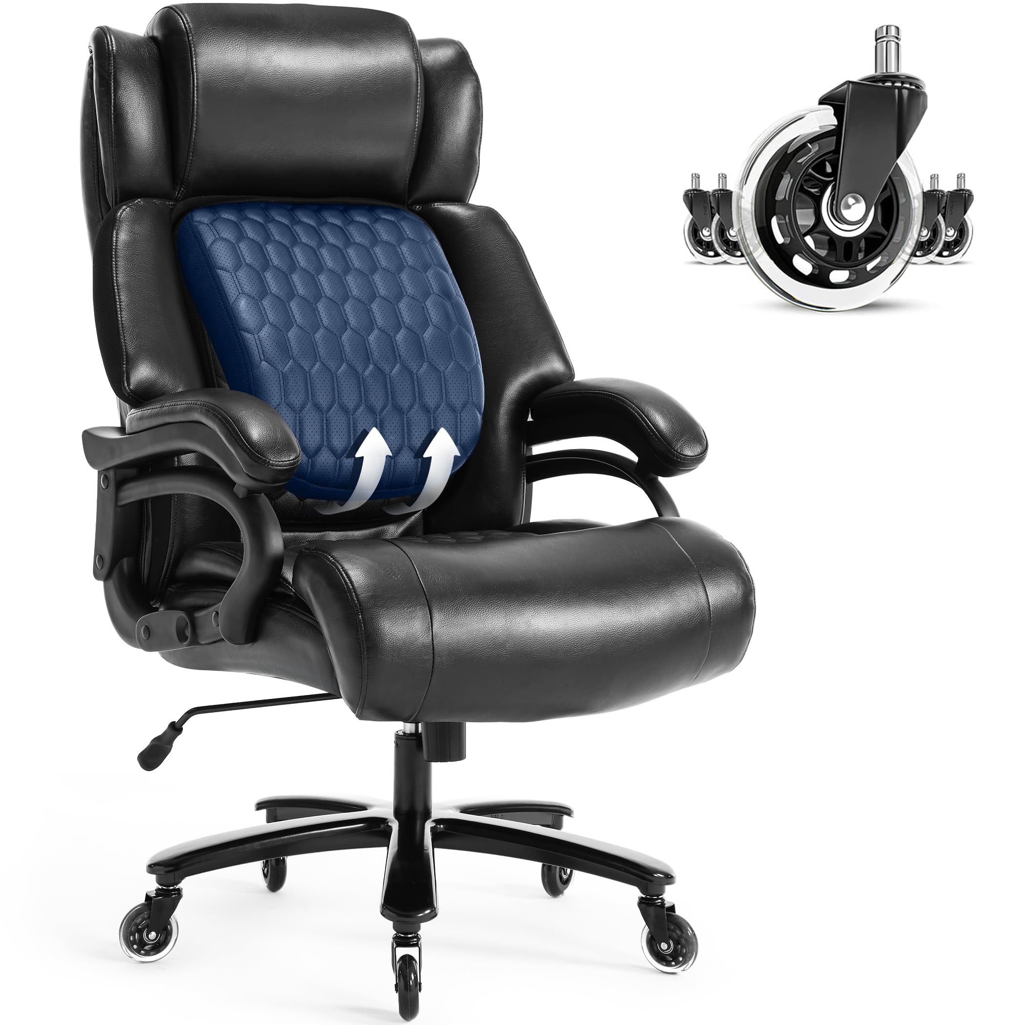 500lbs Big and Tall Office Chair Click2 Lumbar Support Ergonomic Executive Office Chair for Heavy People Wide Seat Home Office Desk Chair with Quiet Rubber Wheels Heavy Duty Metal Base Computer Chair
