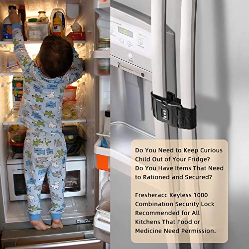 Fresheracc Fridge Freezer Refrigerator Cabinet Lock Latch, (2 Packs) Adjustable French Door Guard for Toddlers Children Kids Special Needs, No Drill No Screw No Adhesive (2 Packs Black)