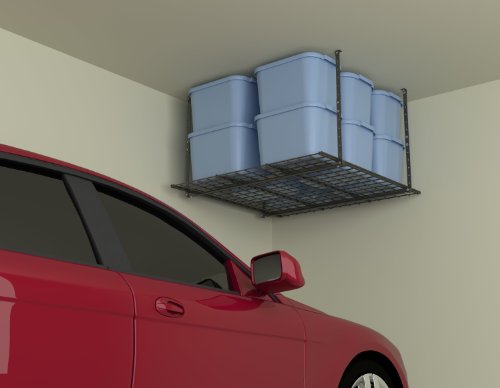 HyLoft 00625 45-Inch by 45-Inch Overhead Storage System, Ceiling Mount Garage Organization Rack, Hammertone & 00682 Add-On Storage Hook Accessory for Model 625 and 651, Hammertone, 4-Pack