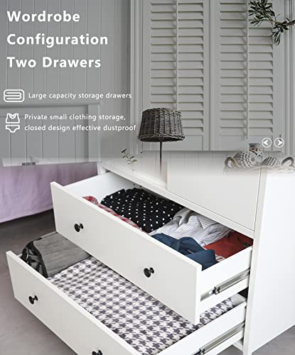 CJF Metal Storage Wardrobe with Hanging Rod, Armoire with 2 Doors and 2 Drawers,Steel Wardrobe Closet for Home, Office 74" H x 31.5" W x 20" D (White)