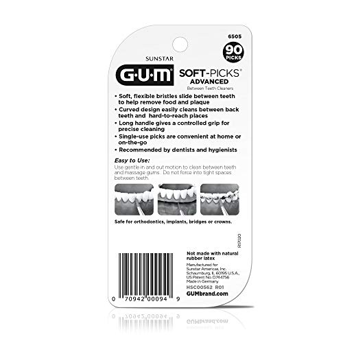 GUM Soft-Picks Advanced, Easy to Use Dental Picks for Teeth Cleaning and Gum Health, Disposable Interdental Brushes with Convenient Carry Case, Dentist Recommended Dental Picks, 90ct