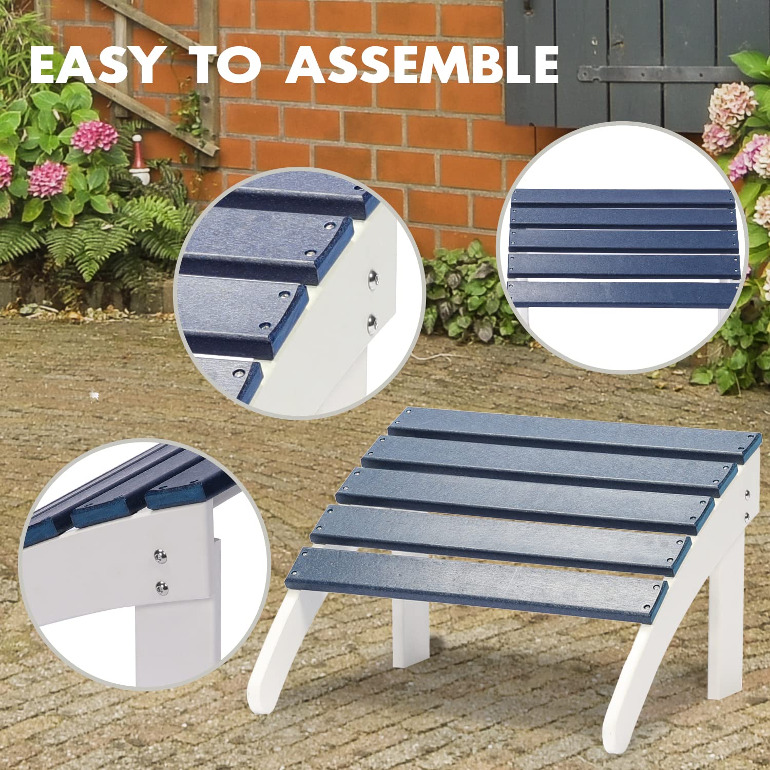 Aoodor Outdoor Adirondack Ottoman - Weather-Resistant HDPE Patio Footrest for Ultimate Relaxation