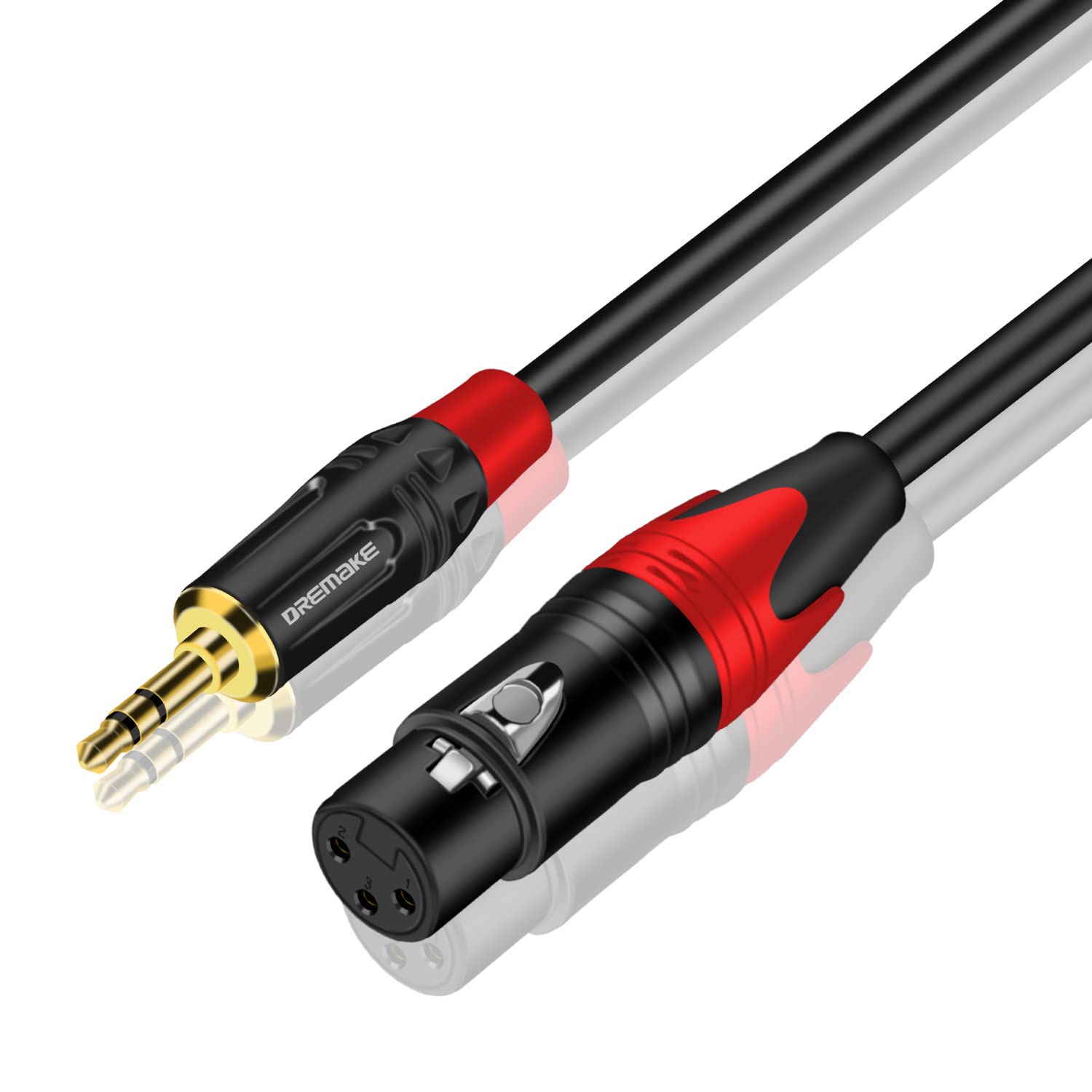 DREMAKE Female XLR to Jack 3.5mm Stereo Audio Cable, 6FT 3.5mm to XLR Unbalanced Cable, XLR to 1/8'' 3.5mm Extension Microphone Cable, Male 3.5mm to Stereo XLR 3-Pin Female Patch Cord for PCs, Phones