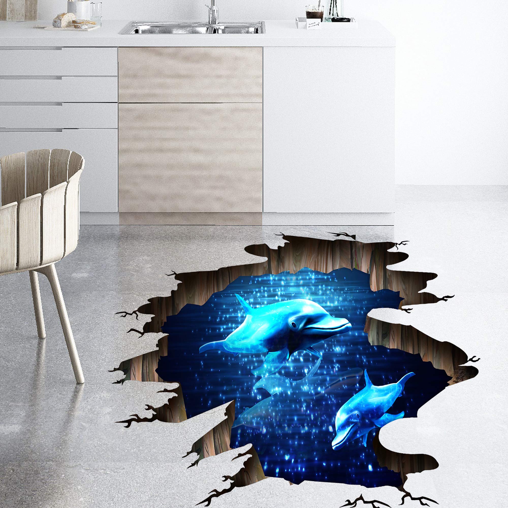 3D Galaxy Universe Scene Blue Cosmic Wall Decals Removable Magic 3D Milky Way Outer Space Dolphin Planet Starry Sky Stars Wall Decals for Kids Bedroom Ceiling Living Room Nursery