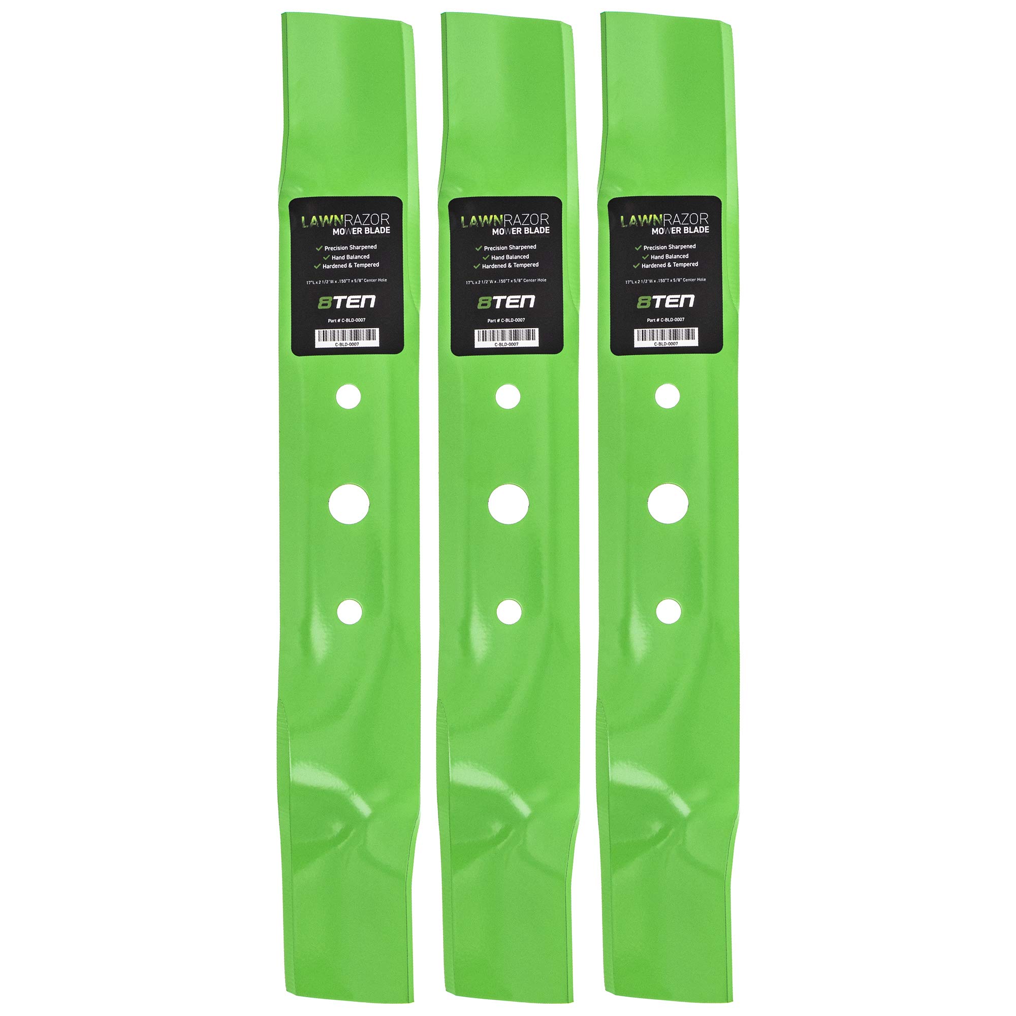 8TEN LawnRAZOR Blade Set for John Deere GX20250 GY20568 48 inch Mower Deck L120 L130 1948 2148 Scotts L2048 (High Lift)