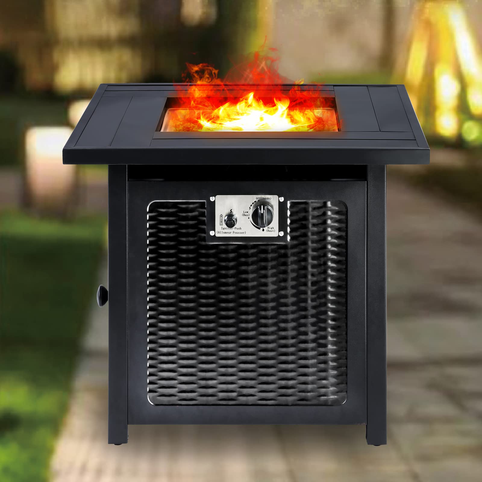 Aisender Outdoor Propane Fire Pit 28 Inch Gas Fire Pit Table, 50,000 BTU Square Fire Table with CSA Safety Certificate for Celebration and Party in The Garden, Backyard and Patio