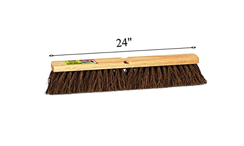 Unvert Push Broom Indoor and Outdoor Floor Sweep Use, 24 Inch, Heavy Duty Hardwood Block, Palmyra Bristles Scrub Brush, Two Threaded Handle Holes, Cleaning Broom for Patio Garage, Deck, Or Home Use