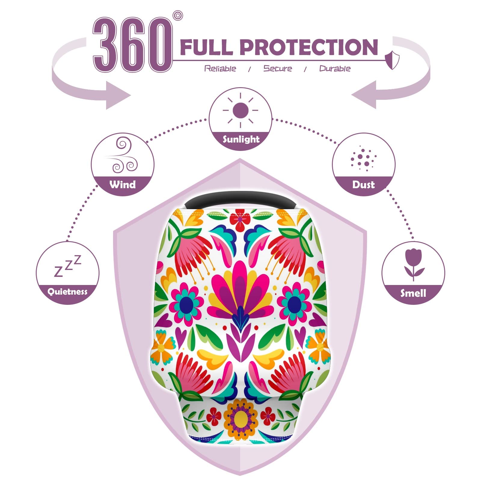 Baby Car Seat Stroller Covers Spring Mexican Flower Leaf Nursing Cover Breastfeeding Scarf Soft Breathable Stretchy Infant Car Canopy Coverage Carseat Cover for Boys and Girls Multi Use