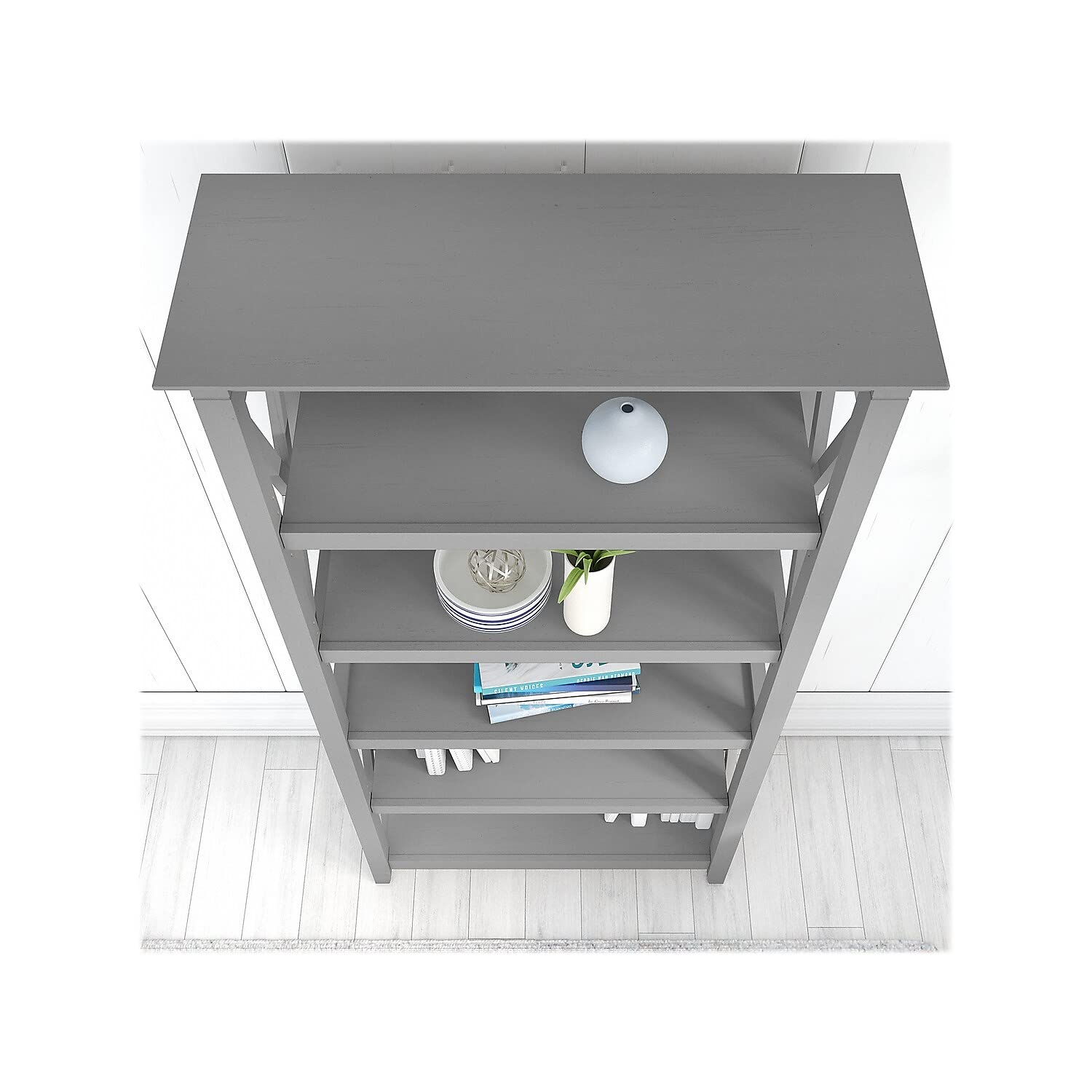 Bush Furniture Key West Bookcase Shelf in Cape Cod Gray | Farmhouse Bookshelf Display Cabinet for Library, Bedroom, Living Room, and Office