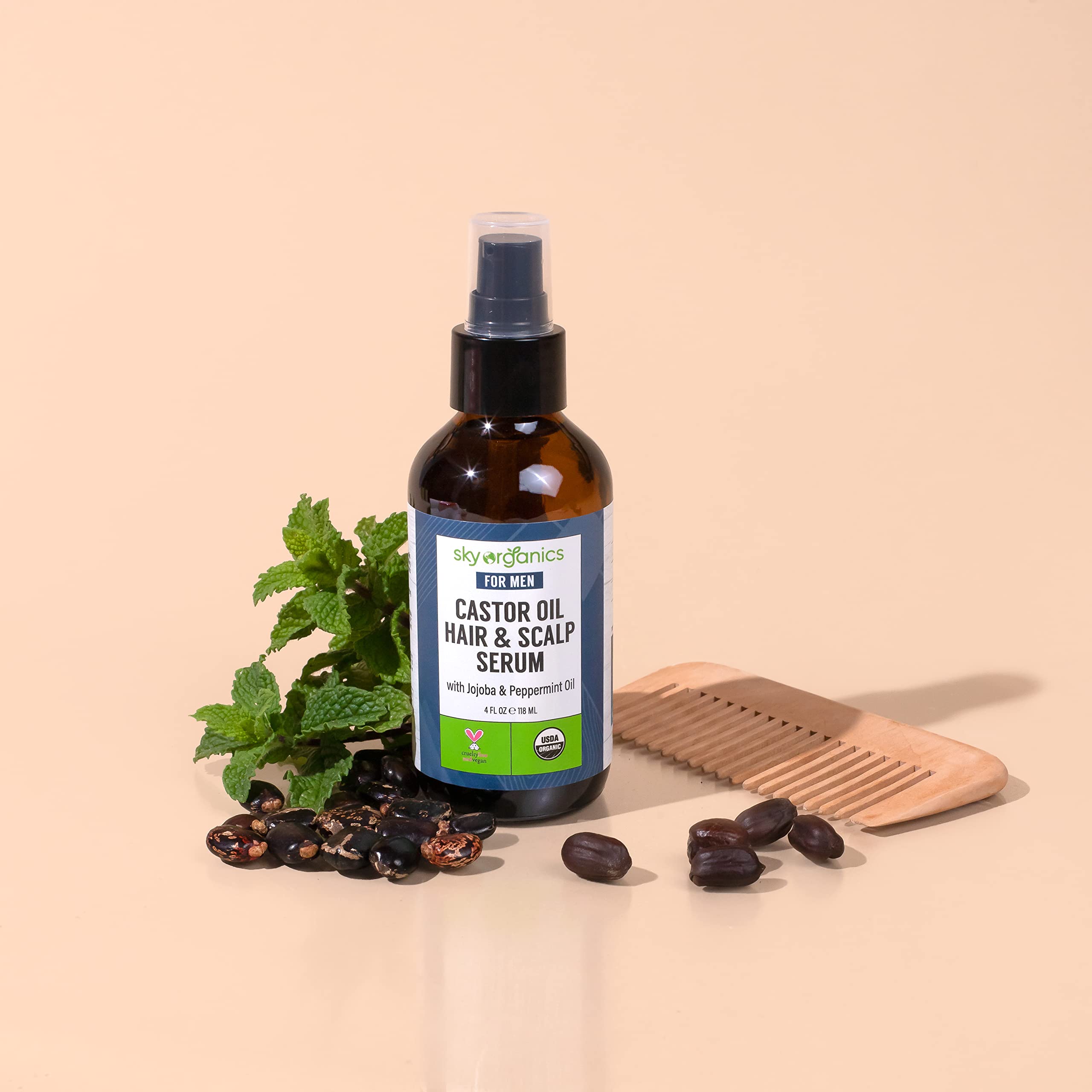 Sky Organics Men's Organic Castor Oil Hair & Scalp Serum for Hair, USDA Certified Organic to Moisturize, Support & Condition, 4 fl. Oz