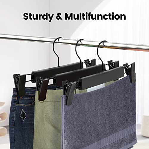 Guhmctt 10 Pack Pants Hangers with Adjustable Non-Slip Clips Anti-Rust Hanging Hook for Trouser,Skirts,Jeans,Clothes Hangers Black