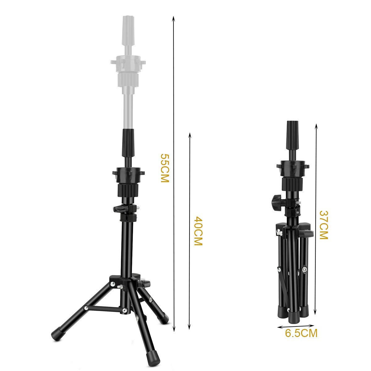 Mini Mannequin Head Stand Holder, Max Length 24 inch, Foldable Metal Adjustable Wig Tripod Stand, Hairdressing Manikin for Salon Hair Cosmetology Teaching Training Hair Extensions