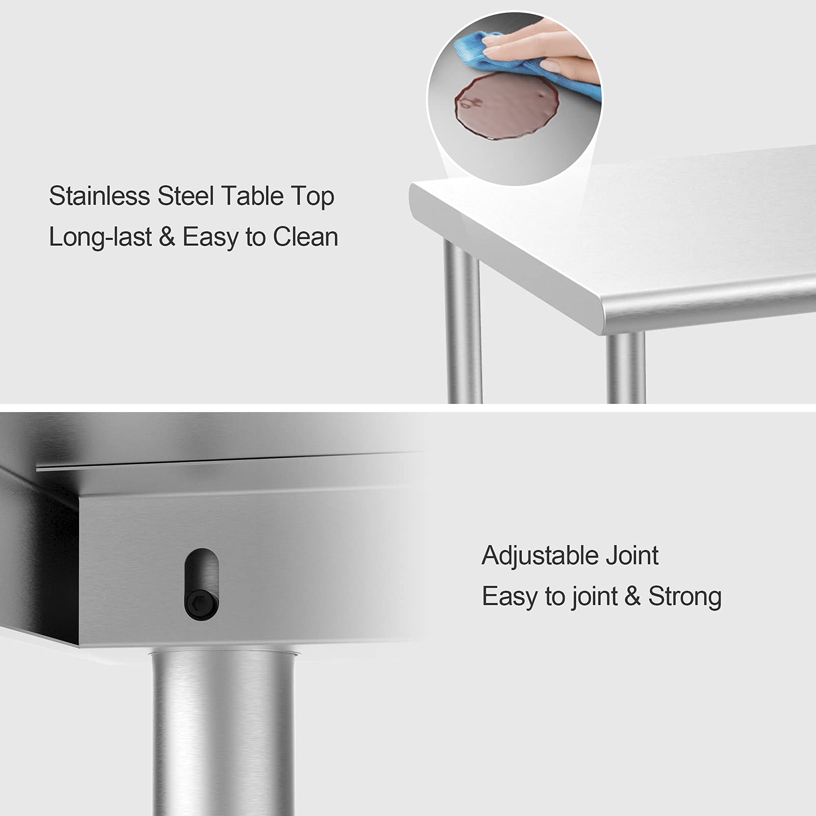 ROVSUN 24'' x 24'' Stainless Steel Table for Prep & Work,Commercial Worktables & Workstations, NSF Heavy Duty Metal Table with Adjustable UnderShelf for Kitchen Restaurant,Home,Hotel,Outdoor