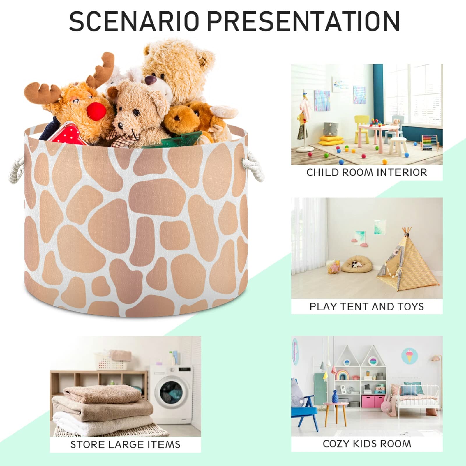 ALAZA Rose Gold Giraffe Print Animal Storage Basket Gift Baskets Large Collapsible Laundry Hamper with Handle, 20x20x14 in