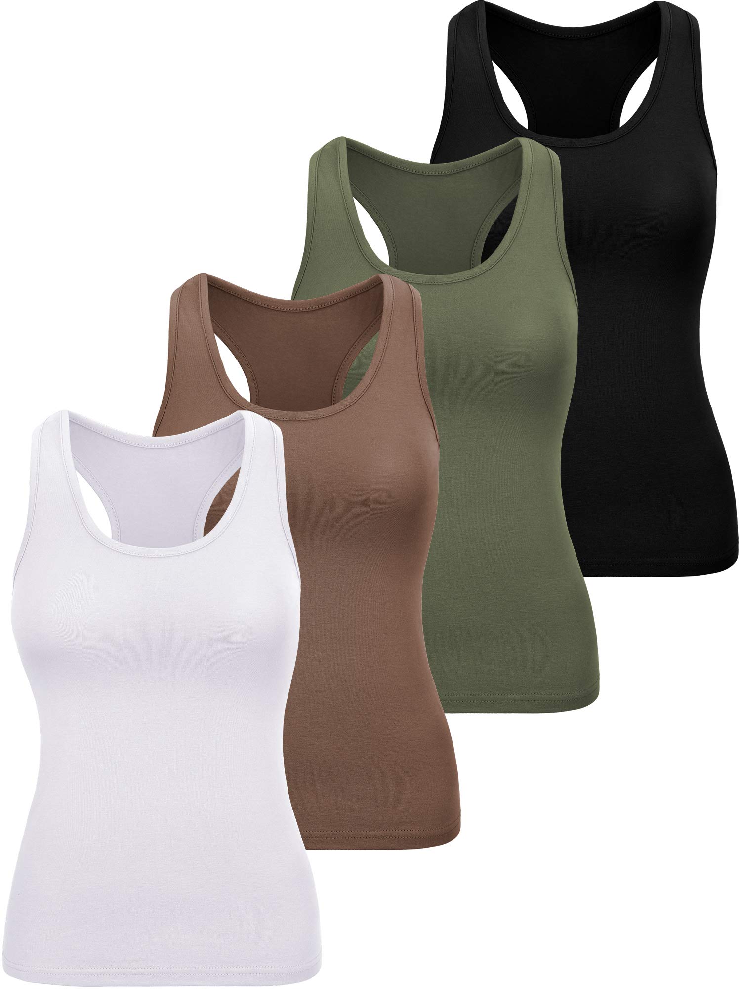 4 Pieces Basic Workout Crop Tank Tops Sleeveless Racerback Sport Tank Top for Women (Black, Army Green, Coffee, White,Large)