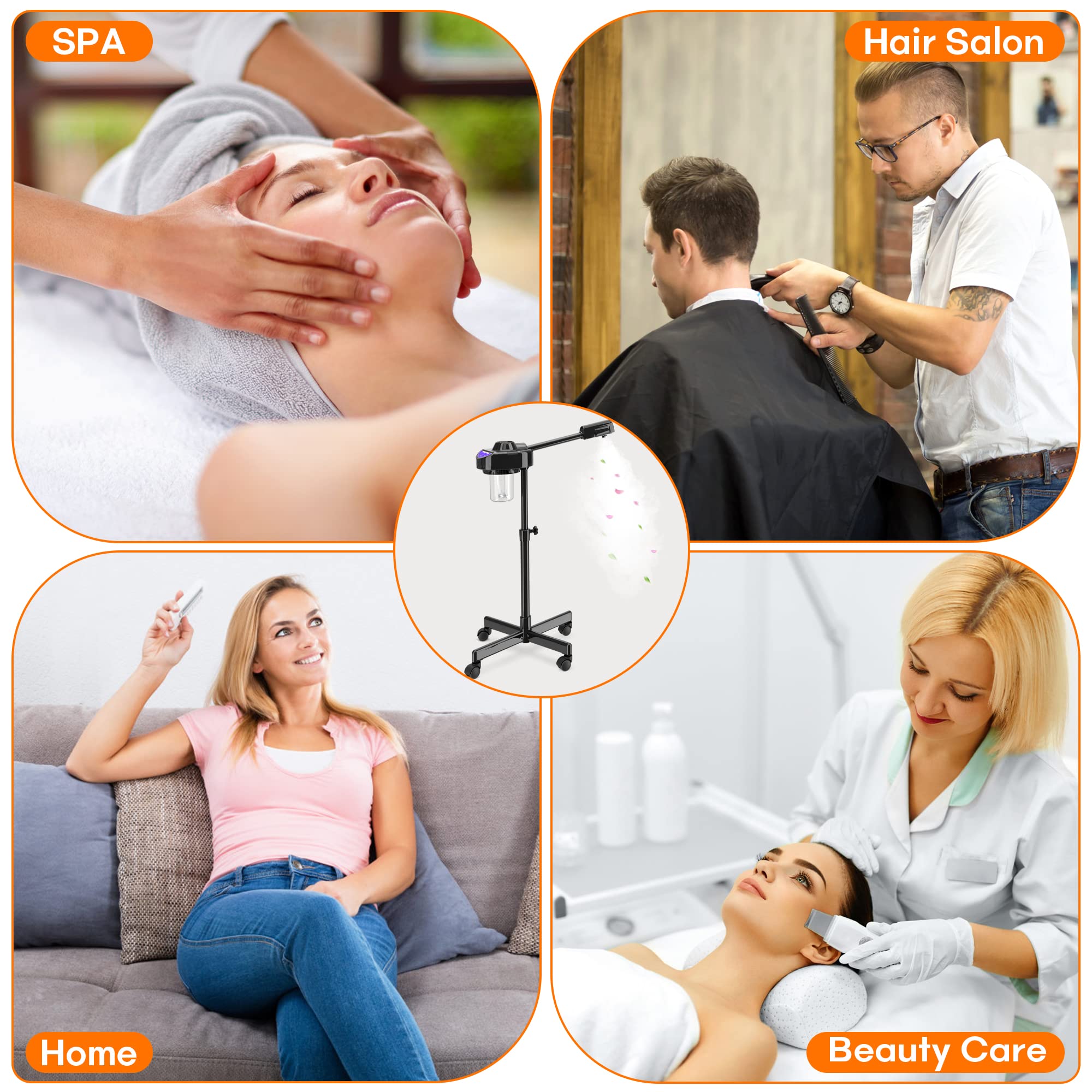 KINGSTEAM Professional Facial Steamer, 2 in 1 Ozone Facial Steamer on Wheels with 3X Magnifying Lamp, Time Preset Function Design for Face Sauna Spa and Personal Care Use at Home (JY-08A Black)