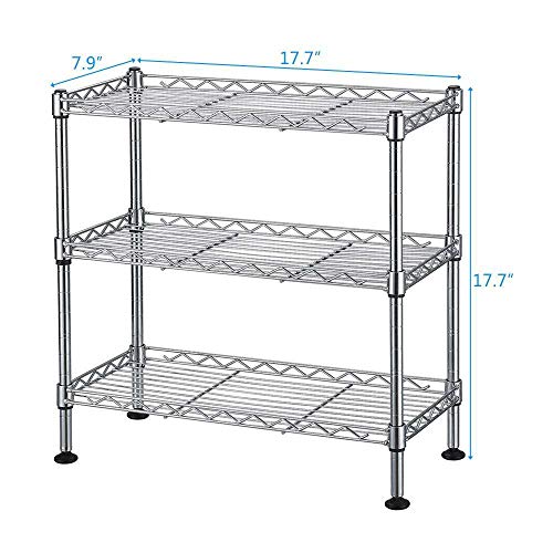 FRITHJILL 3-Tier Shelving Storage Unit,Metal Organizer Wire Rack, Chrome Silver,17.72" L x 7.87" W x 17.72" H