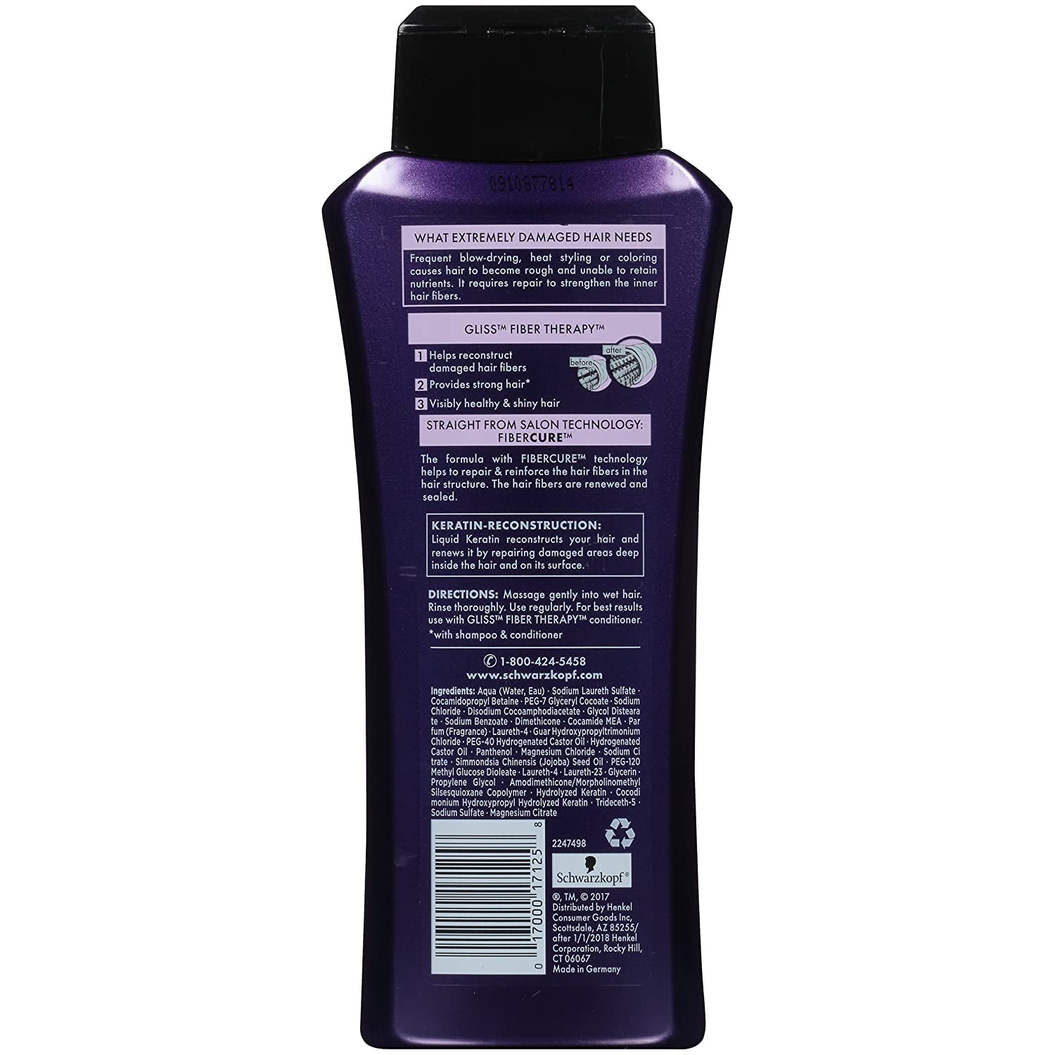 Gliss Shampoo Fiber Therapy 13.6 Ounce (402ml) (3 Pack)