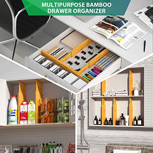Pipishell Bamboo Drawer Dividers Organizers Adjustable Expandable Wooden Separators Organization for Kitchen Bedroom Bathroom Dresser 4 Pack (12.5-15.8 inch)
