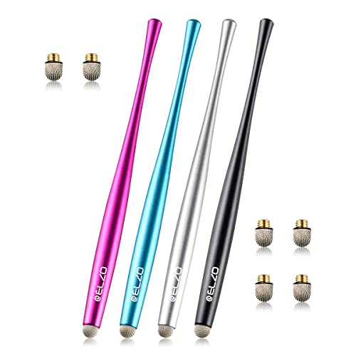 ELZO Capacitive Stylus Pens Premium Metal Slim Combo 4 Pcs Tips for All Touch Screens iPad & Android Tablets DELL/Samsung/HP/Asus/Surface/Samsung/iPhone/LG (Black, Silver, Light Blue & Rose Red)