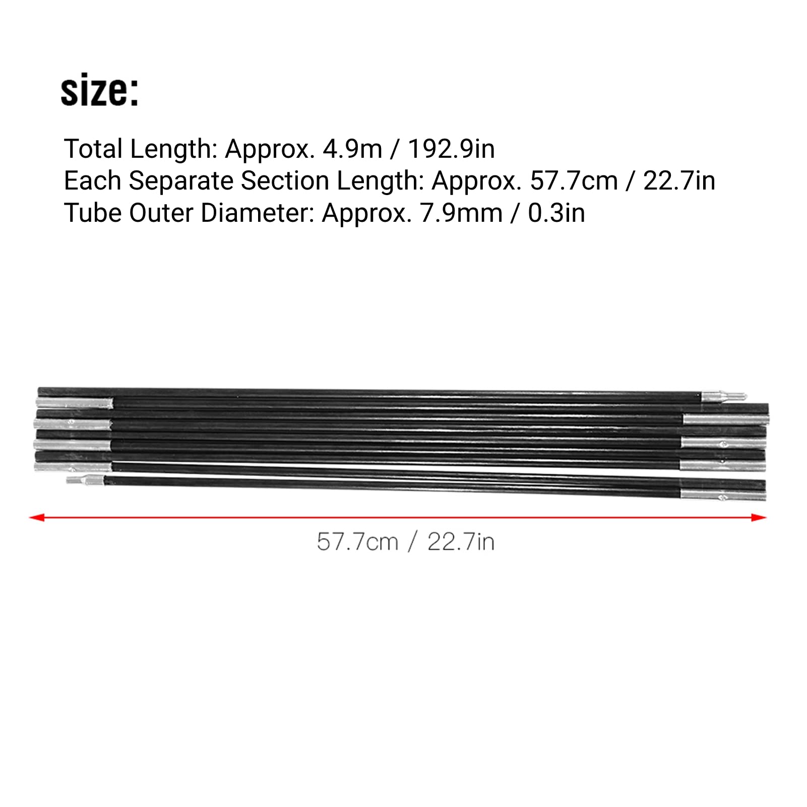 4.9M Tent Poles Replacement for Tarp, Multi Sections Foldable Adjustable Fiberglass Tarp Poles for Camping Backpacking,Lightweight Replacement Tent Poles