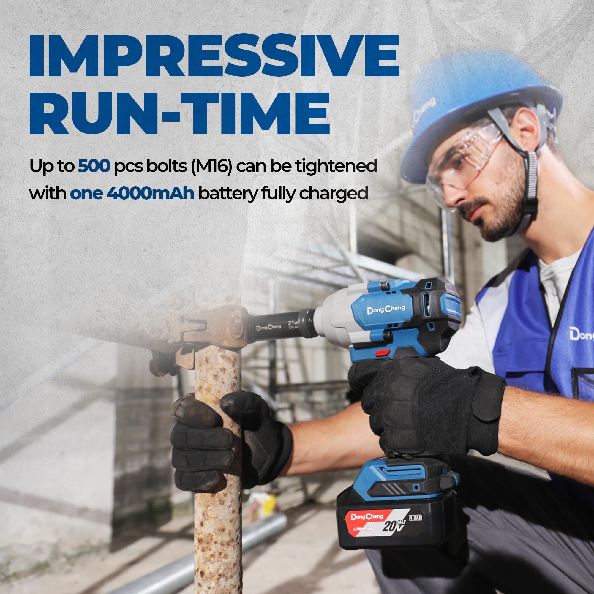 Dong Cheng 20V Brushless Impact Wrench, 515 ft-lbs High Torque, 1/2 inch 4-Speed Cordless Impact Gun, Power Wrench for Automotive Use, Includes 4.0Ah Battery & Charger
