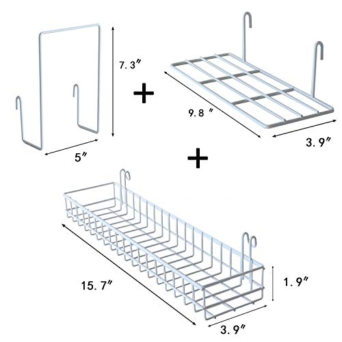 FRIADE Wall Grid Panel Hanging Basket with Hooks,Bookshelf,Display Shelf,Wall Organizer and Storage Shelf for Home Supplies,1 Set of 3 (White)