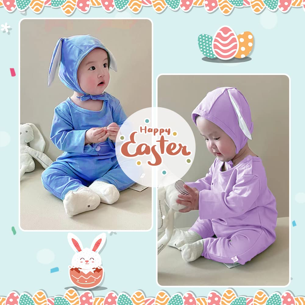 XIFAMNIY Easter Outfits Baby Girls Boys Bunny Romper Bodysuit Jumpsuit Infant Newborn with Rabbit Hat