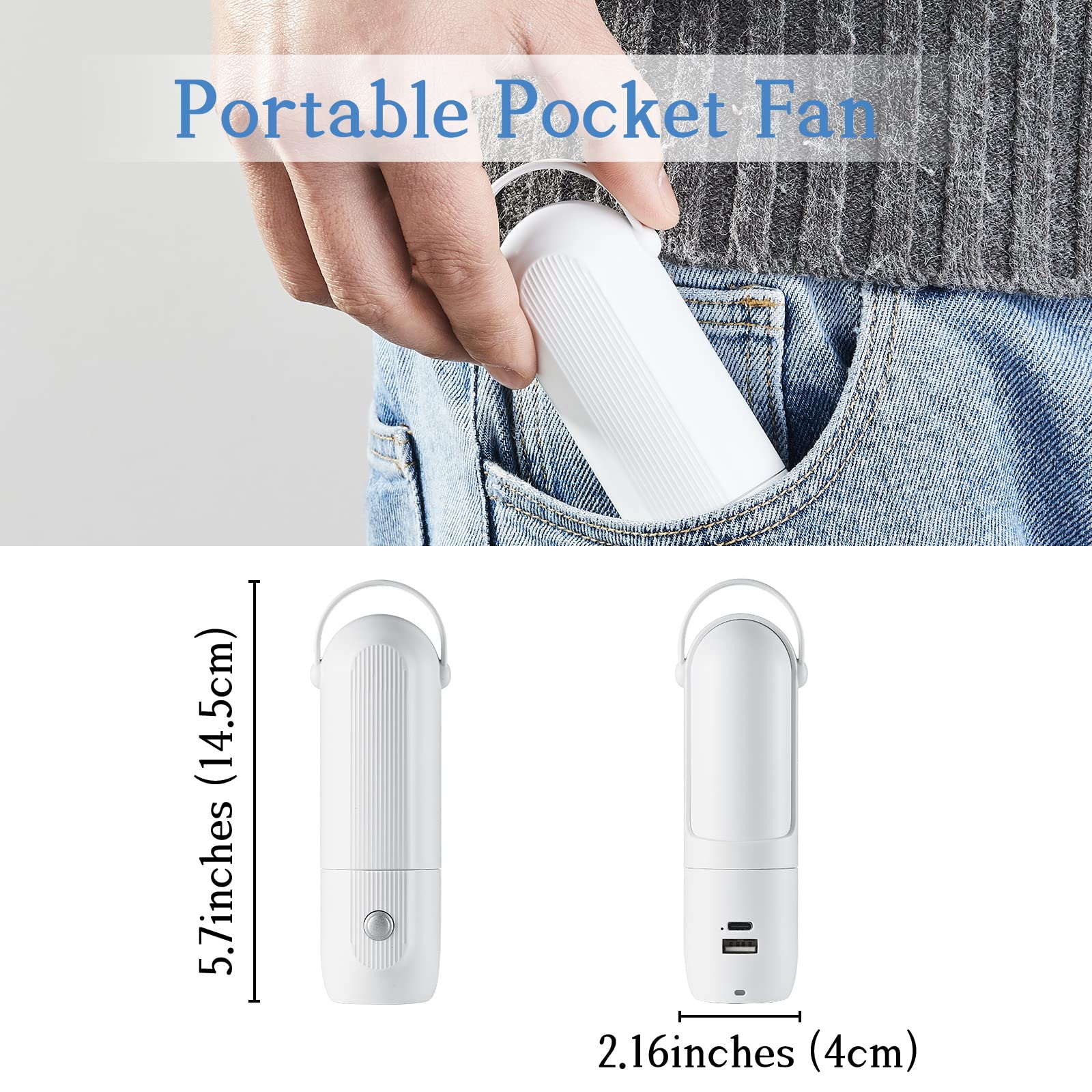 Favoriwere Handheld Mini Fan 3 in 1 Portable Face Fan 3 Speeds with Strong Wind USB Rechargeable for 30 Hours Working Personal Fan with Power Bank and Flashlight Suitable for Outdoor and Indoor White