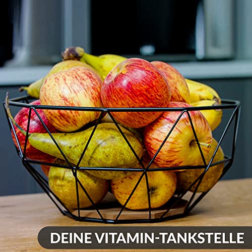 Fruit Bowl for Kitchen Counter - Fruit Basket for Kitchen Countertop - Black Fruit Bowls Vintage Style - Keeps Fruits and Vegetables Fresh - 10.2 x 4.7 x 5.3 in