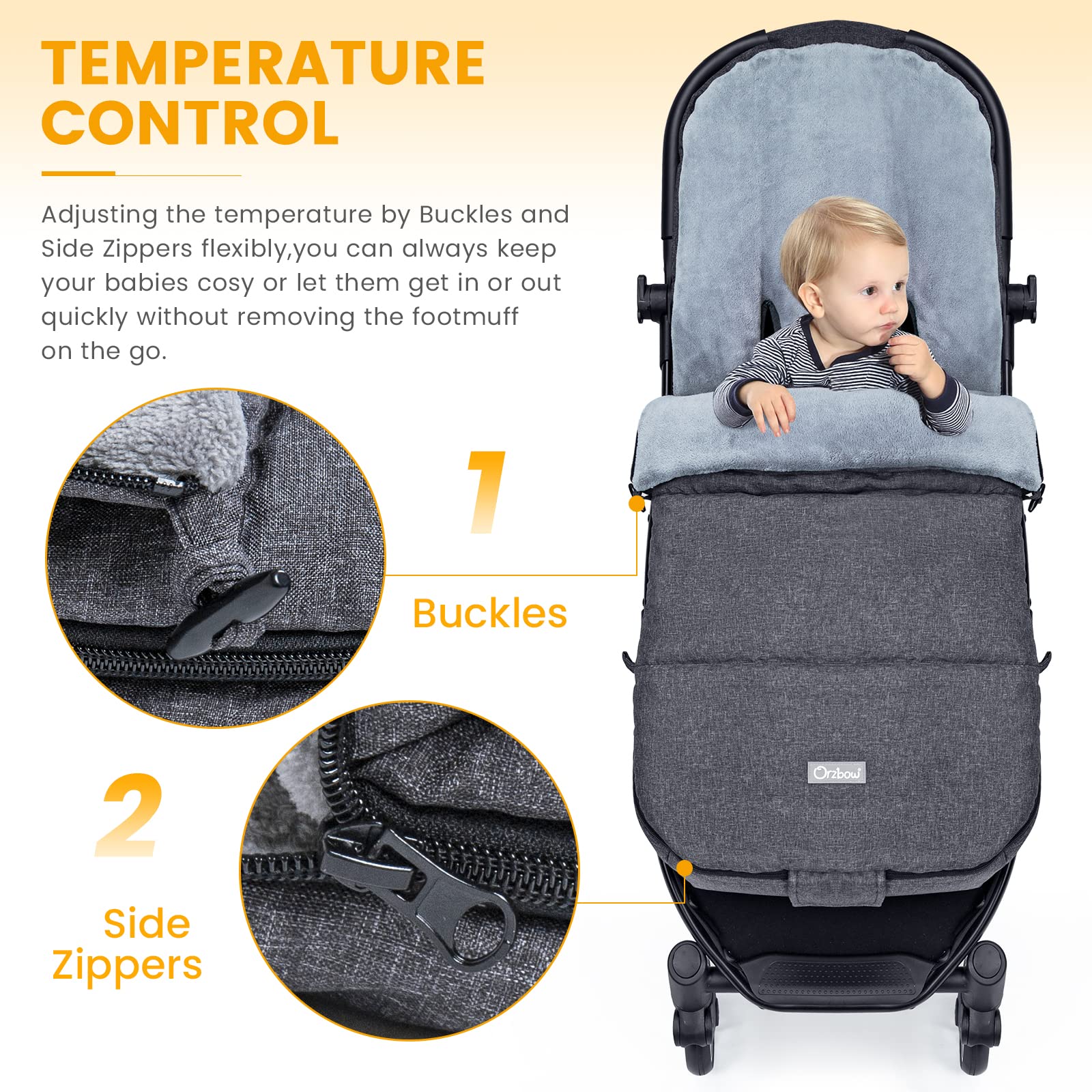 Orzbow Warm Bunting Bag Universal,Christmas Gifts Stroller Sleeping Bag Cold Weather,Waterproof Toddler Footmuff (Dark Grey)