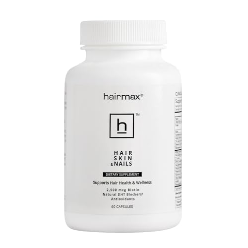 HairMax Hair, Skin and Nails Dietary Supplement – Hair Loss & Hair Regrowth Treatment. 2500mcg Biotin, DHT Blocker, MSM & Antioxidants, 60 Capsules
