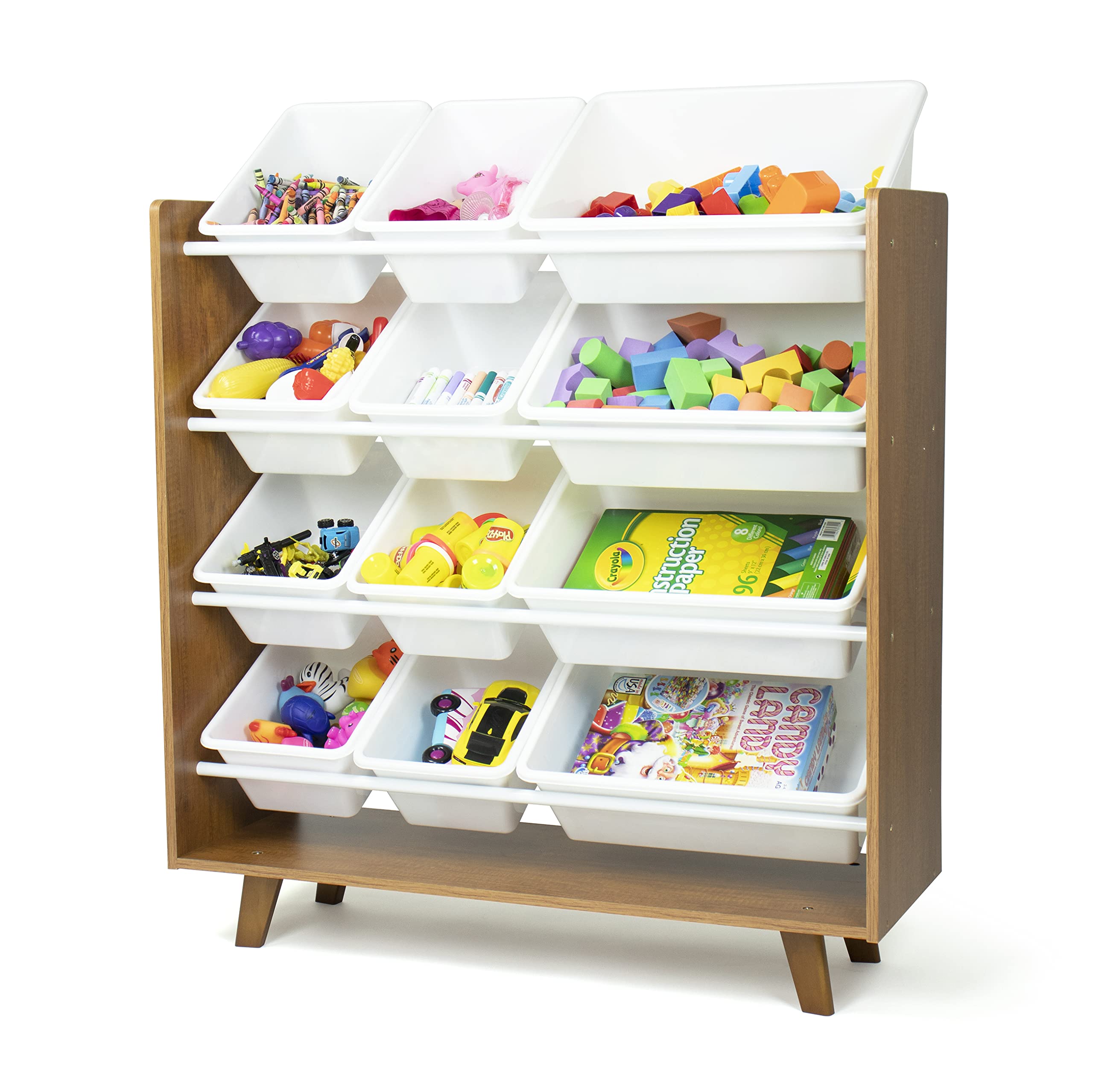 Humble Crew 12-Bin Toy Storage Mid-Century Organizer, Wood/White
