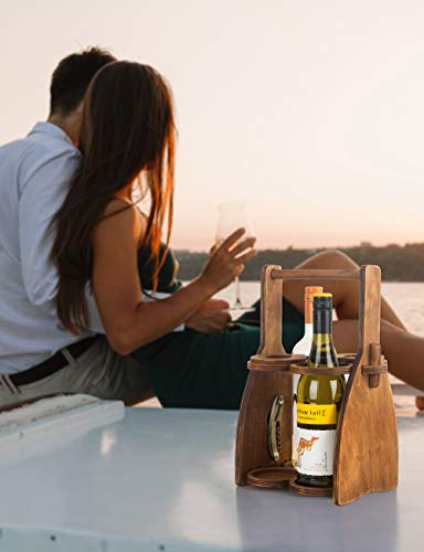 Wood Wine Bottle Glasses Caddy - Beer Carrier - Drinking Desk Accessories - Craft 4 Pack bottle Case - Men's Wine Organizer - Glass tray holder - Wine storage stand - Drink Holder for beer, for wine