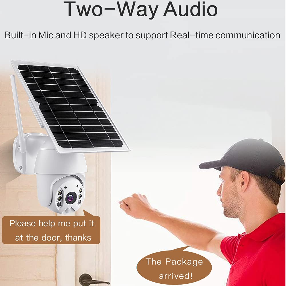 3G/4G LTE Outdoor Solar Powered Cellular Security Camera PIR Motion Recording Pan Tilt 360°View Spotlight Two-Way Audio IP65 Weatherproof 1080P Night Vision AT-S600