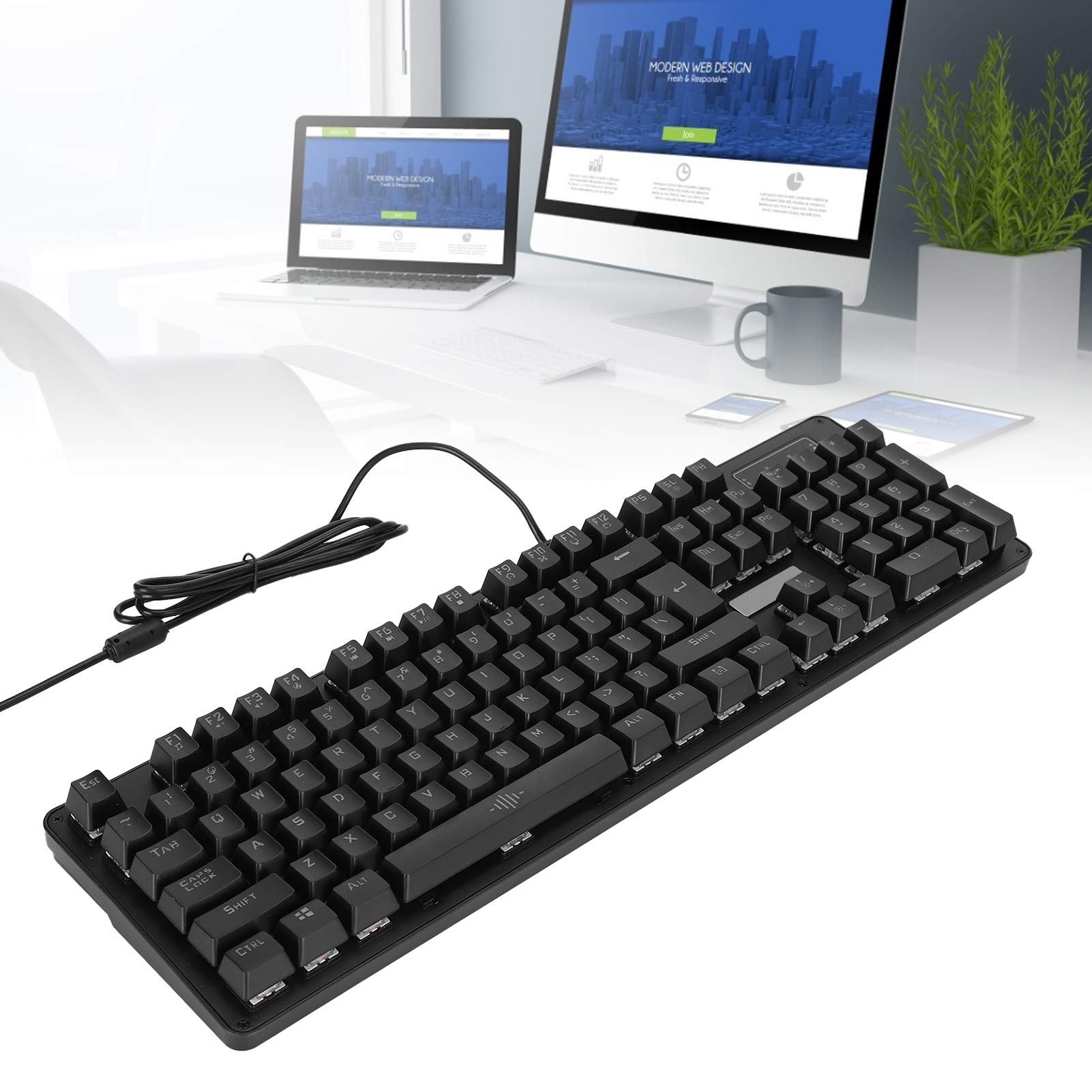 Keyboard, Backlight Illuminated Plug and Play Gaming Keyboard, Desktop USB 104 Keys for Computer Laptop(Black (104 Key Green Shaft))