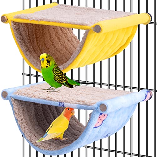 Bird Nest Double Layer Hanging Hammock Bed Toy for Parrot Parakeet Cockatiel Conure Cockatoo Amazon Lovebird Finch Budgie Hamster Rat Gerbil Chinchilla Cage Perch (Blue)