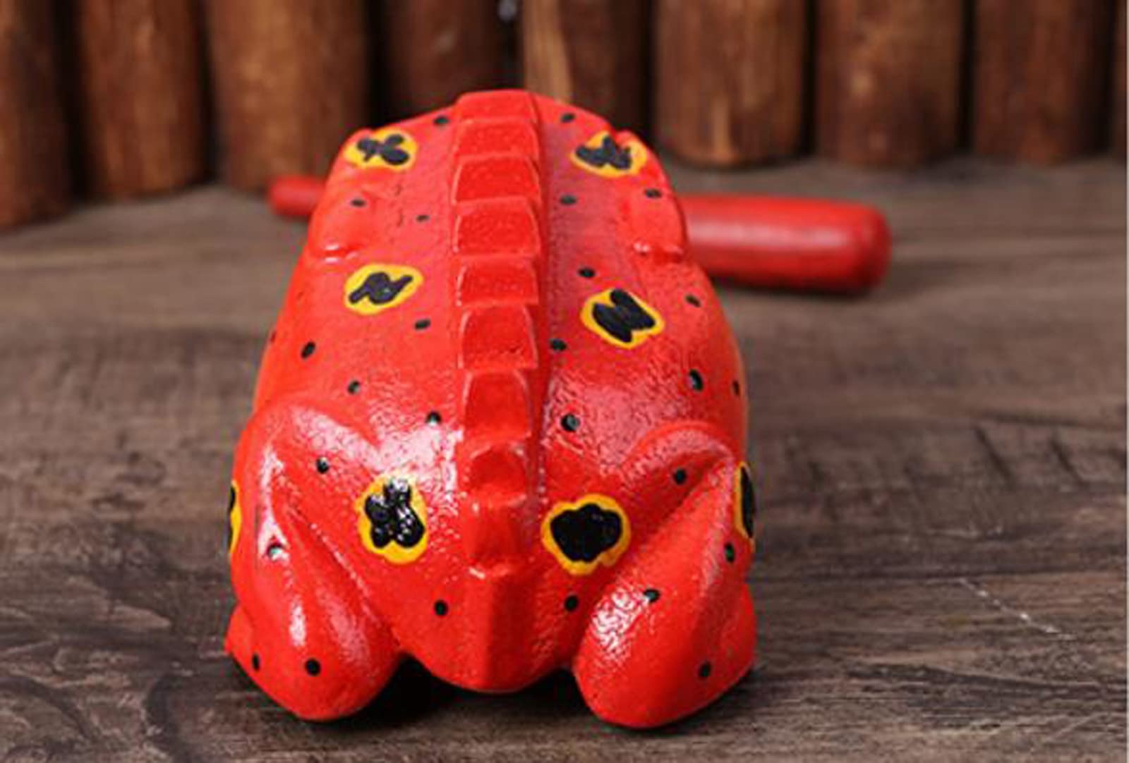 3.5" Wooden Frog Guiro Rasp Instrument - Percussion Musical Tone Block Craft (Painted Red)