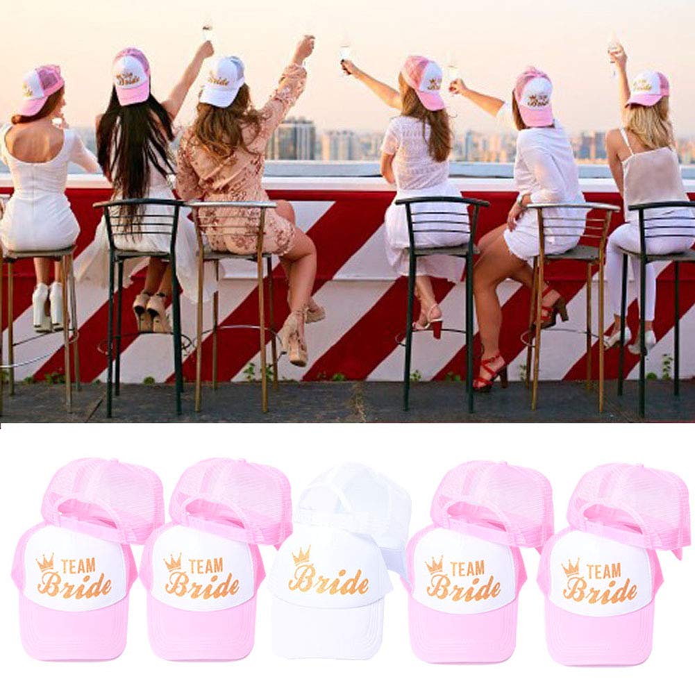 6 Pack Pink Team Bride Baseball Hats Bachelorette Party Bridal Wedding Shower Mesh Caps for Women Girls