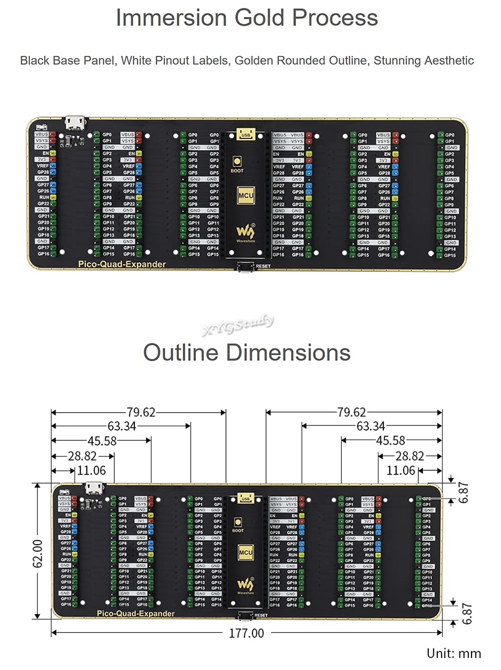 Quad GPIO Expander for Raspberry Pi Pico for Connecting More Expansion Modules Four Sets of Male Headers USB-Powered Support @XYGStudy (Pico-Quad-Expander)