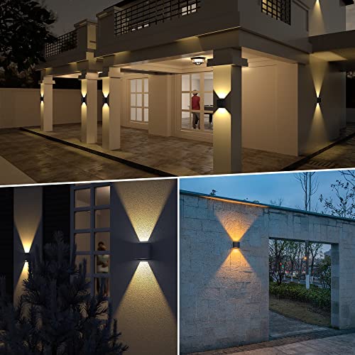 LUTEC 2-Pack LED Up & Down Modern Wall Lamp, Aluminum Anti-Rust Outdoor Indoor Wall Sconce, 10W 3000K Warm White, Adjustable Exterior Wall Light, Waterproof for Porch, Patio, Garden, Bedroom-Black