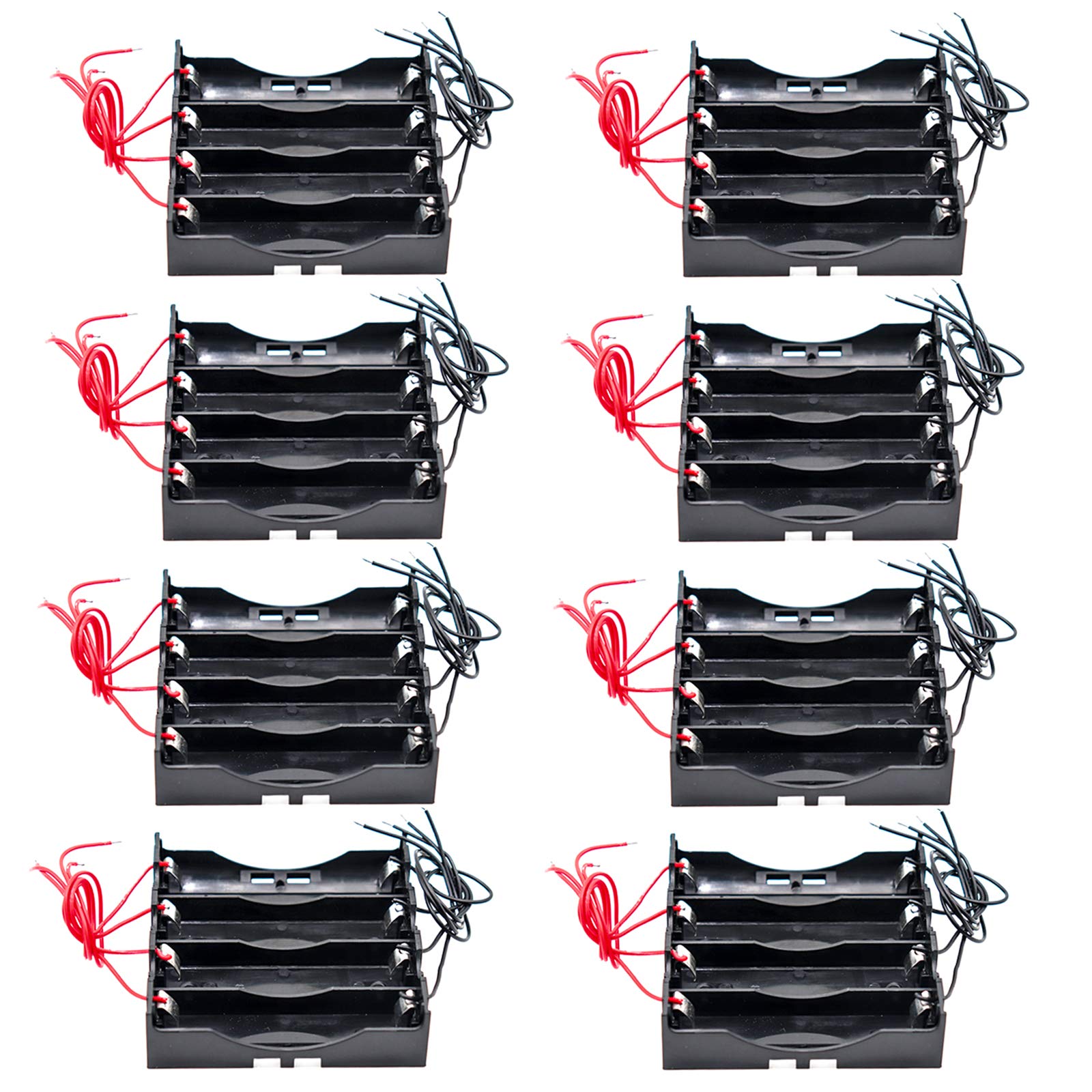 XFFCSEC18650 Battery Holder with Leads: 8 pcs 4 Slots x 3.7V Black Plastic Batteries Case, Suitable for 18650 Flat top Battery
