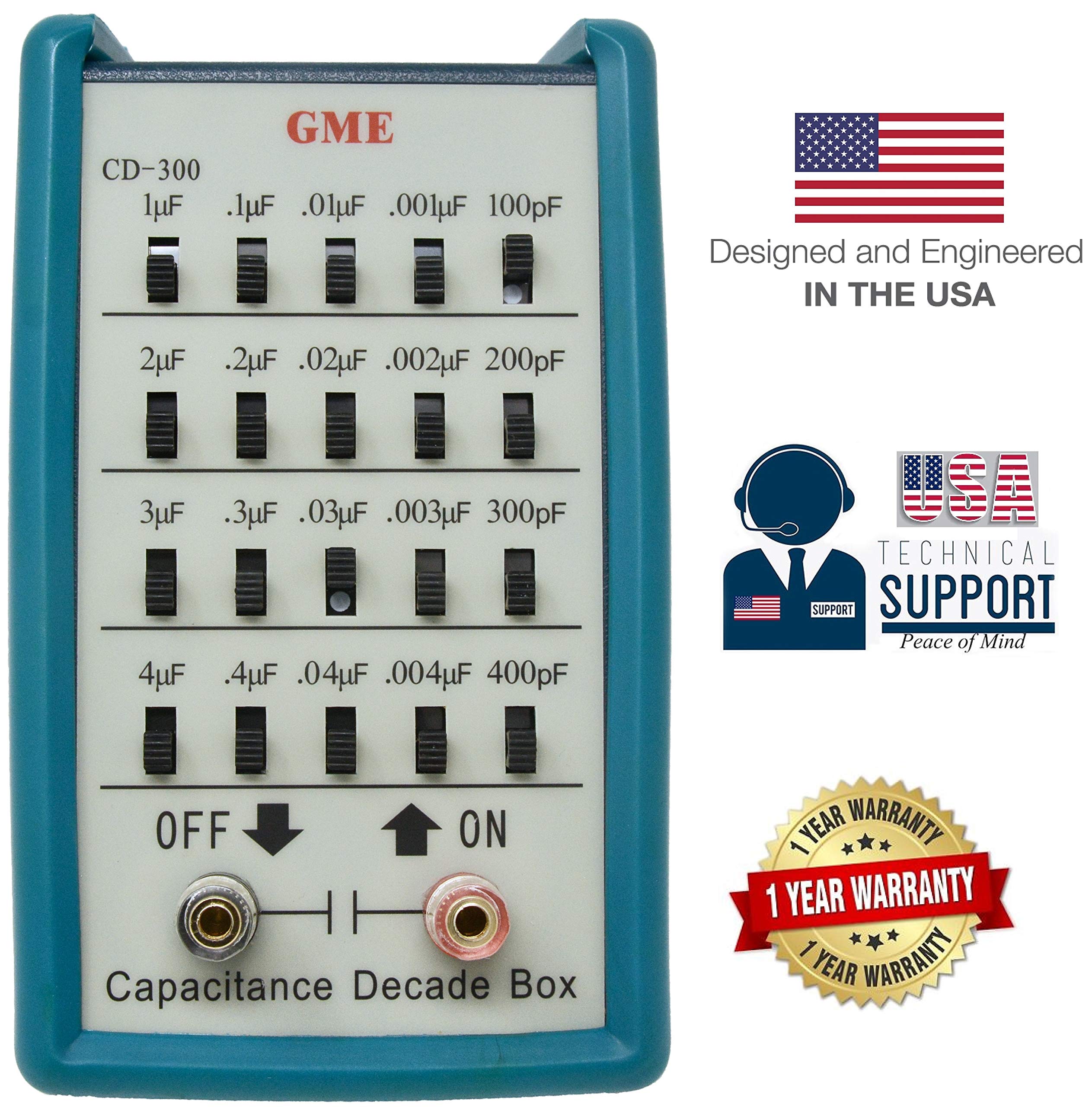 GME CD-300 Capacitance Substitution Decade Box, 5 Decades Range, 100pF to 11.111 μF, Designed in The USA
