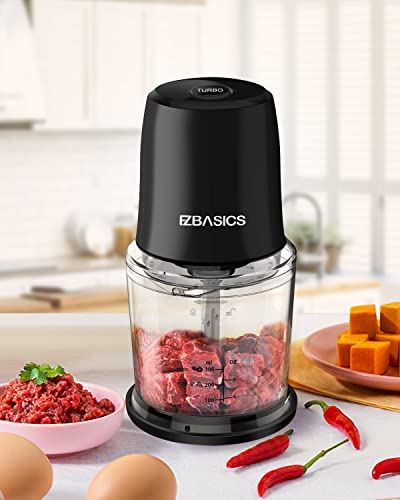 EZBASICS Food Processor, Small Electric Food Chopper for Vegetables, Meat, Fruits, Nuts, 2 Speed Mini Food Grinder With Sharp Blades, 2-Cup Capacity, Black