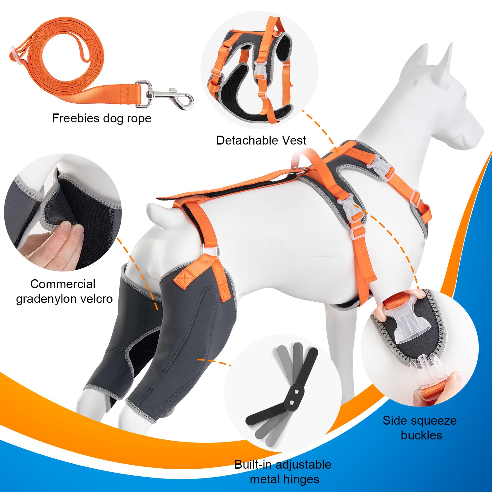 CHAMIN/RISURRY Dog Knee Brace Support for Back Legs with Metal Splint Hinge,Support Brace for ACL/CCL, Cruciate Ligament Injury,Osteoarthritis, Luxating Patella, Muscle Sore,et(Grey,XL)