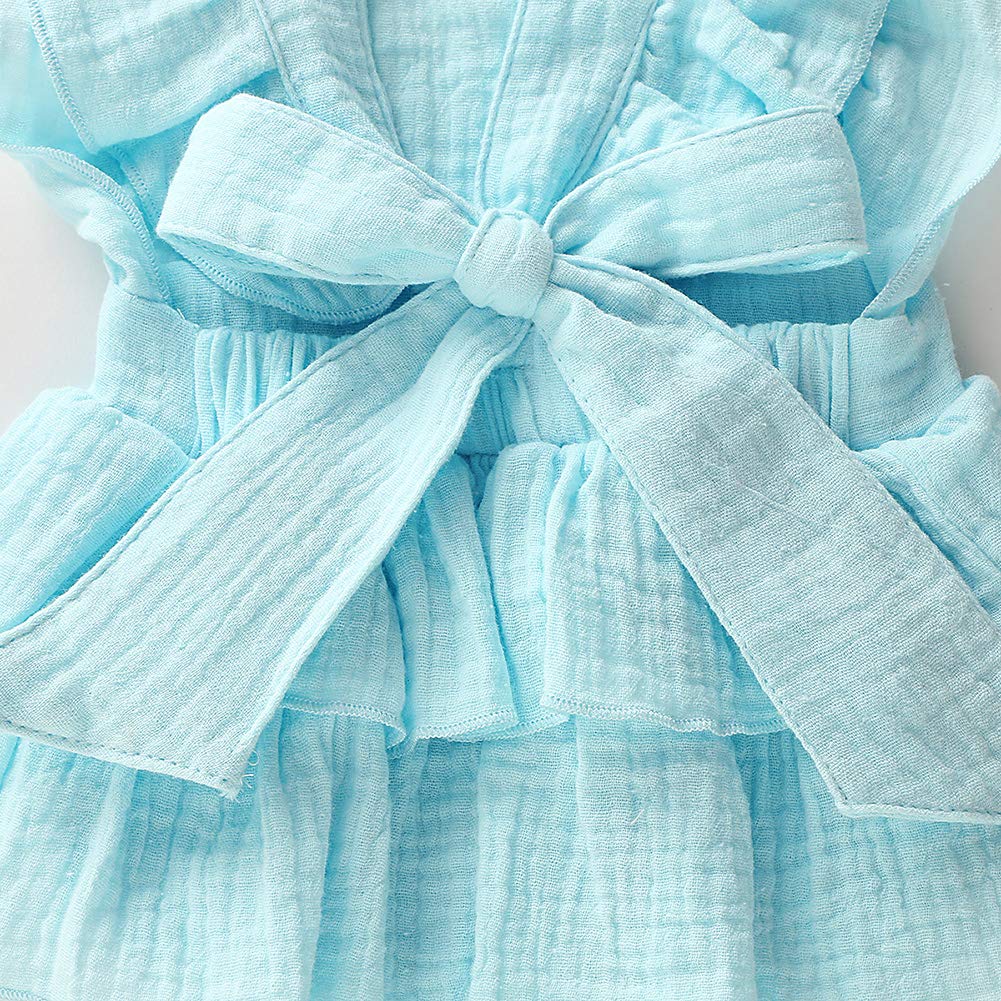 Douhoow Newborn Baby Girls Romper Ruffle Jumpsuit Bodysuit One-Piece Cotton Linen Outfits Clothes (Blue,3-6 Months)