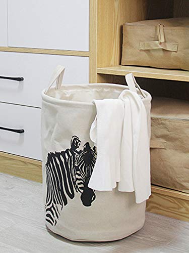 MAGILONA Home Laundry Basket Zebra Round Thick Cotton Linen Collapsible White Storage Basket (Zebra)