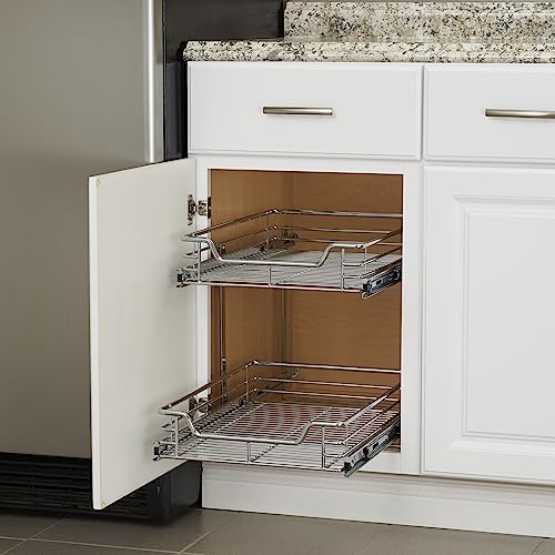 Household Essentials Glidez Slide Out Cabinet Organizer, 14.5β Wide, Durable Chrome-Plated Steel Frame, Dual Baskets and Smooth Glides, Heavy-Duty and Space-Optimizing, Simple Assembly and Installation, Chrome