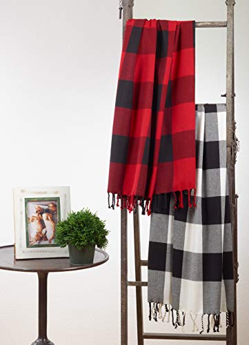 SARO LIFESTYLE Sevan Collection Cotton Throw with Buffalo Plaid Design, Black